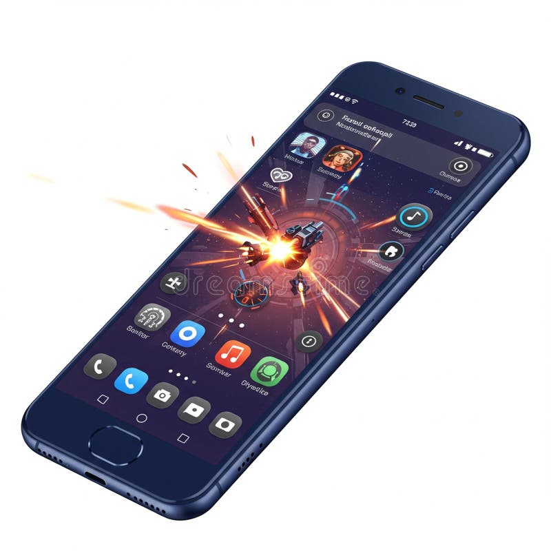 A Smartphone Displaying a Space-themed Game on Its Screen, with Vivid ...