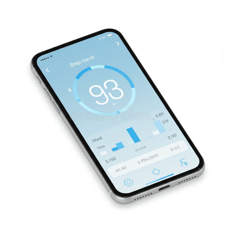 A Smartphone Displaying a Step Count App Interface, Featuring a Large ...