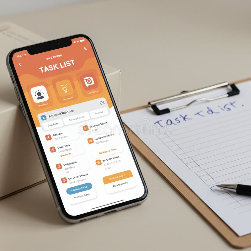 A Smartphone Displaying a Task Management App is Leaning Against a ...