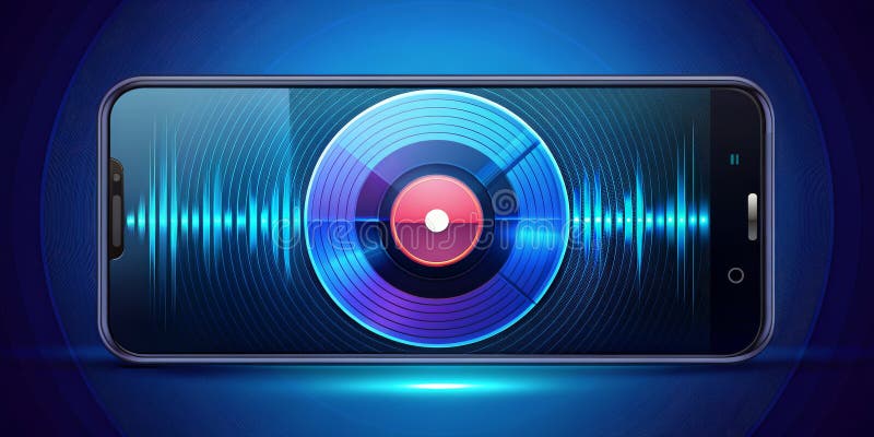Smartphone Displaying a Vinyl Record with Sound Waves, Smartphone ...