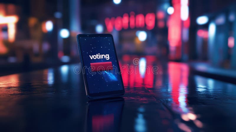 Futuristic Voting App on Smartphone at Night with Neon Lights Stock ...