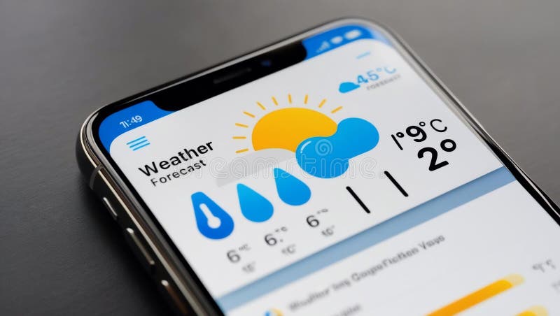 Smartphone Displaying a Weather Forecast Application with Icons Stock ...
