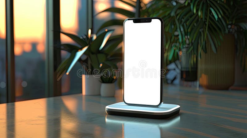 A Smartphone Displaying a White Screen on a Luminous Stand ...