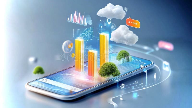 Innovative Smartphone Showcasing Climate Data Management with Futuristic User Interface Design ...