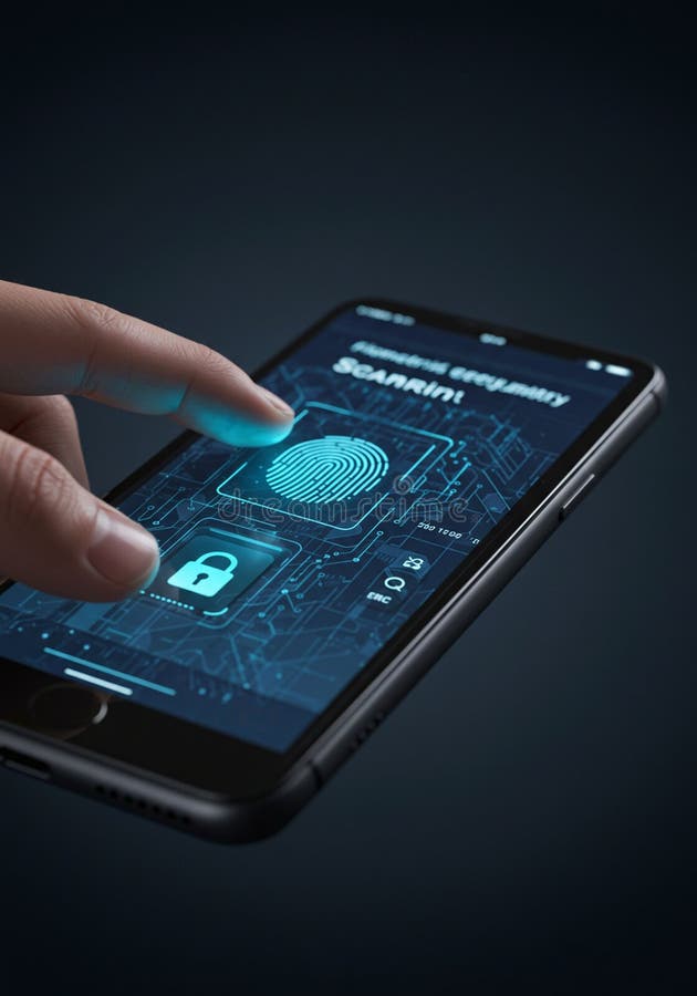 A Smartphone Displays a Biometric Security Interface with a Digital ...