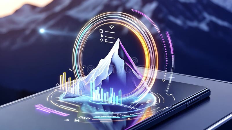 Smartphone S Innovative Holographic Display Shows a Mountain with Dynamic Data Stock Footage ...