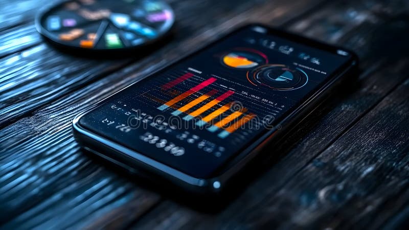 A Smartphone Displays a Colorful Data Analytics Dashboard with Bar and ...