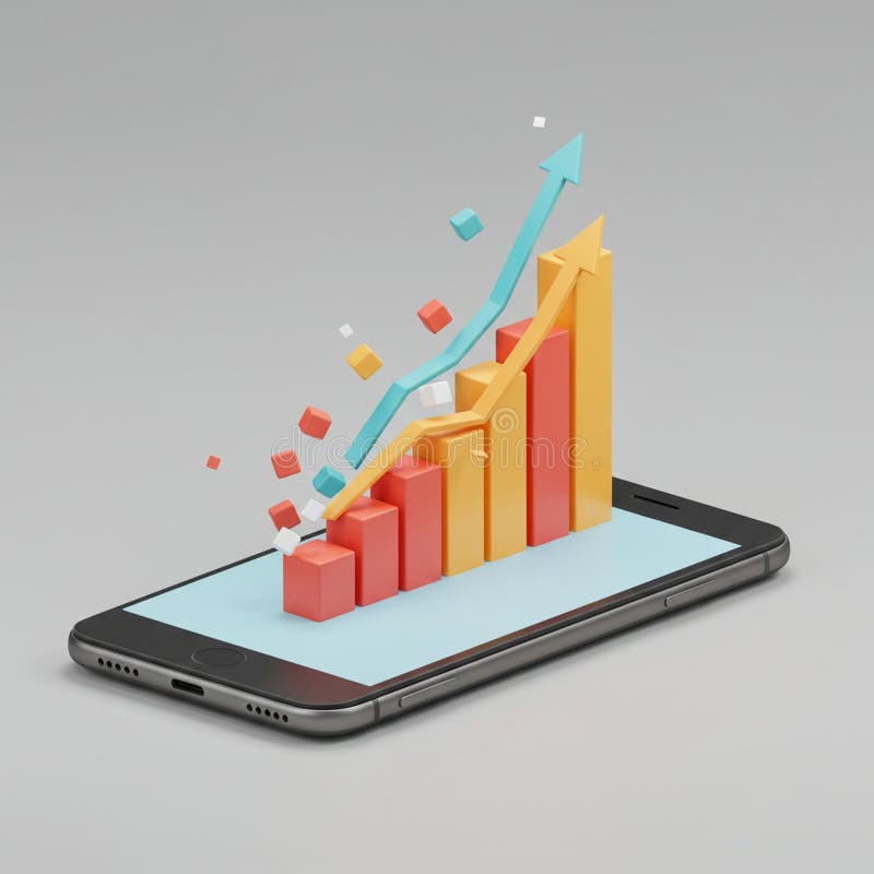 A Smartphone Displays a 3D Bar Graph with Six Columns Emerging from Its ...