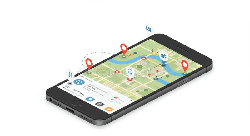 A Smartphone Displays a 3D Map Application with a City Layout ...