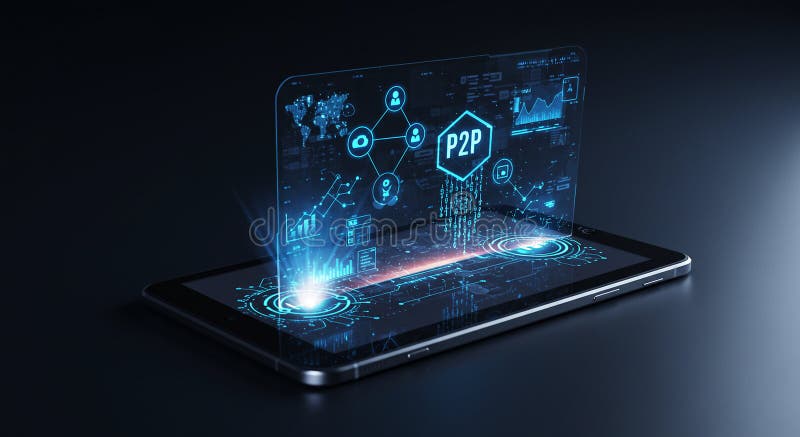 A Smartphone Displays a Digital Holographic Interface, Featuring a "P2P ...