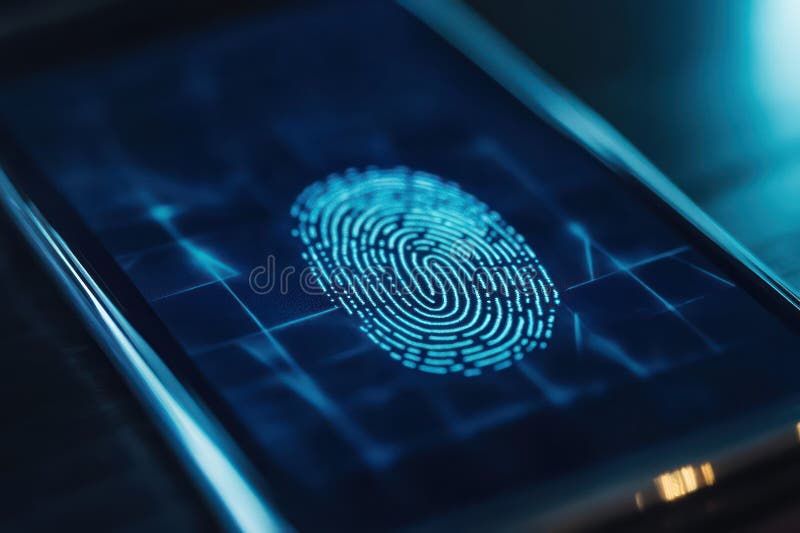 Smartphone Displays Fingerprint Scanner for Security Stock Photo ...