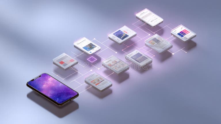 A Smartphone Displays a Galaxy Theme, Surrounded by Floating Digital ...