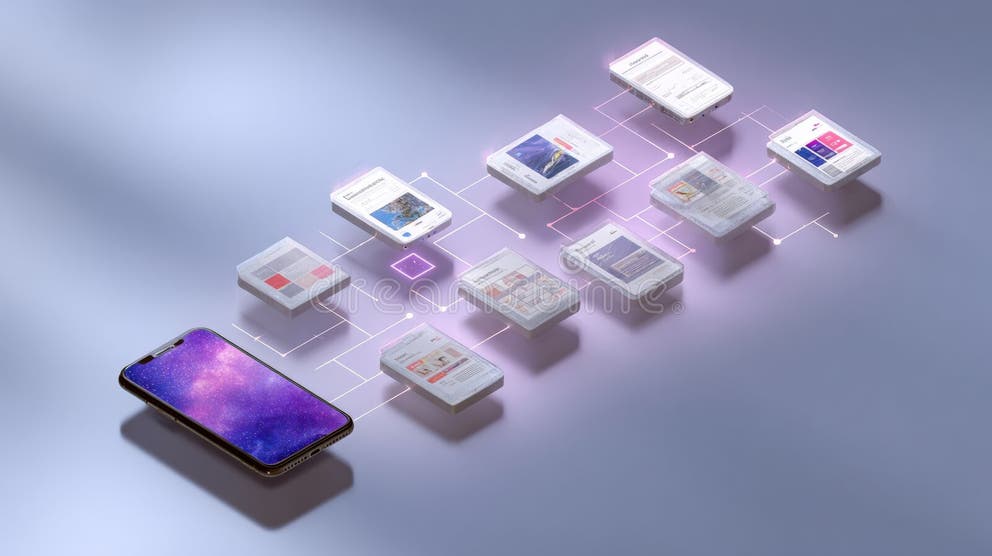 A Smartphone Displays a Galaxy Theme, Surrounded by Floating Digital ...