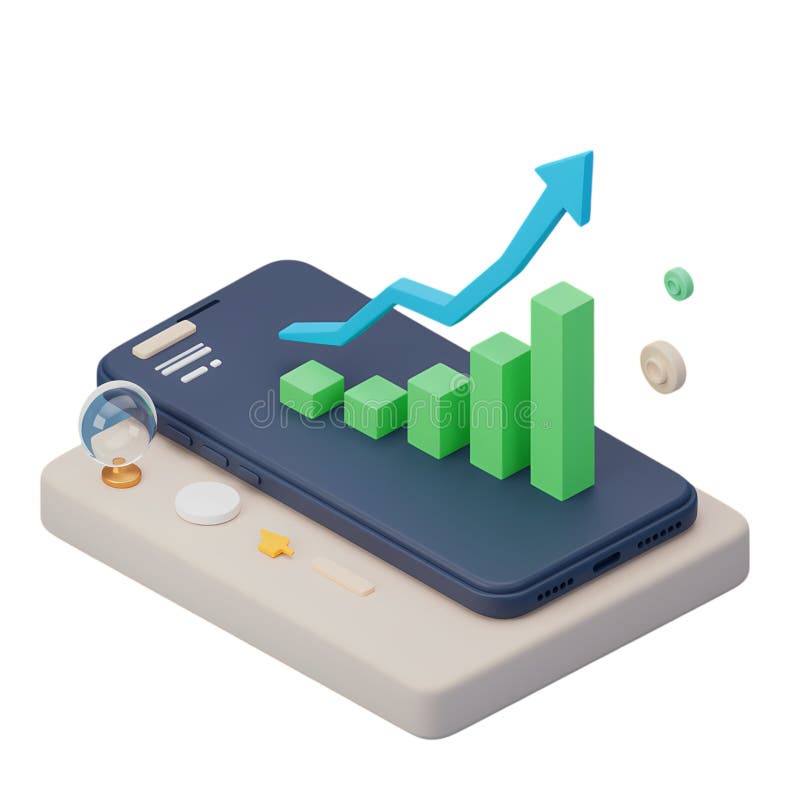 Smartphone Displays Growing Data Visualization, Representing Financial ...