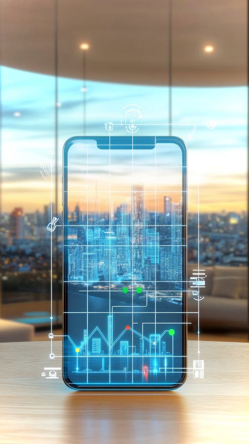 Smartphone Displays Innovative Home Technology during Evening in a ...