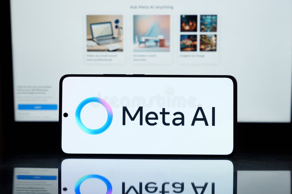 Smartphone Displays Meta AI Logo. Computer Screen in Background Shows ...