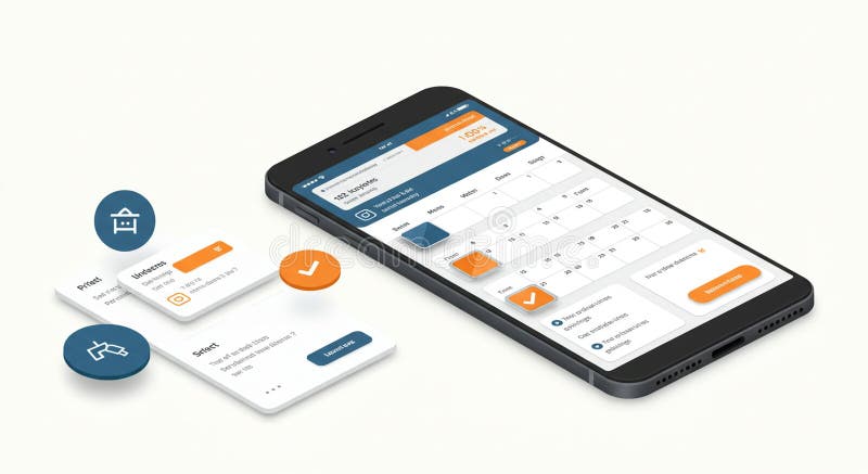A Smartphone Displays a Mobile App Interface Featuring a Calendar and ...