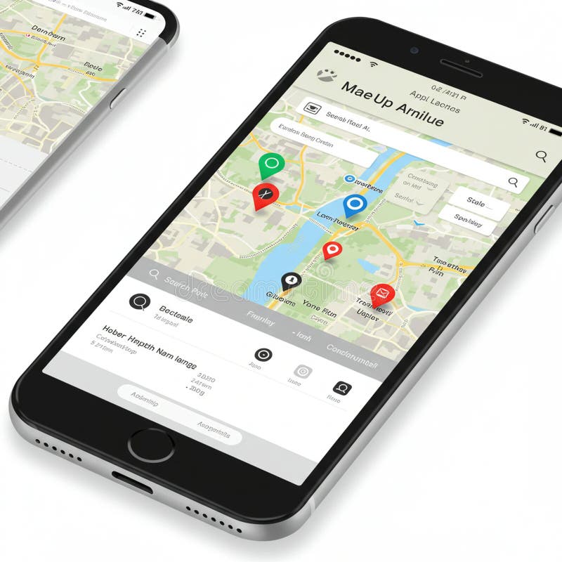 A Smartphone Displays a Navigation App Interface with a Digital Map ...
