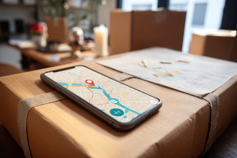 Order Tracker App Screen Showing Parcel Moving on Map while Placed on ...