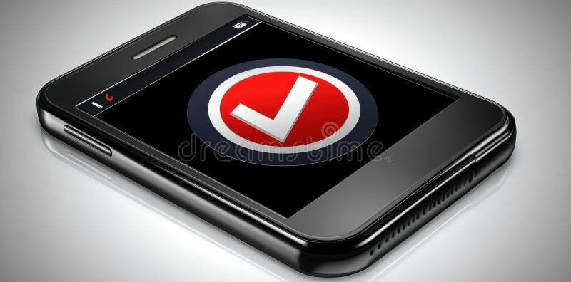 Smartphone Displays a Red Checkmark, Symbol of Completion and Approval ...