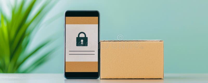 Secure Online Package Tracking App Mobile Phone Cardboard Box Safety ...