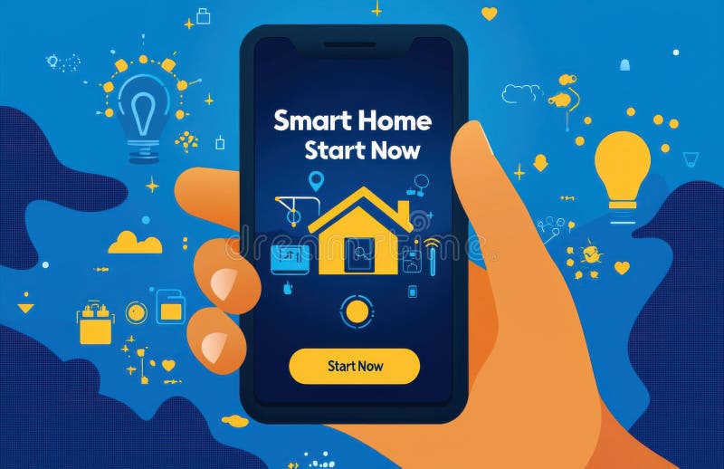 Smart Home Control App on Phone with Futuristic Neon Interface Stock ...
