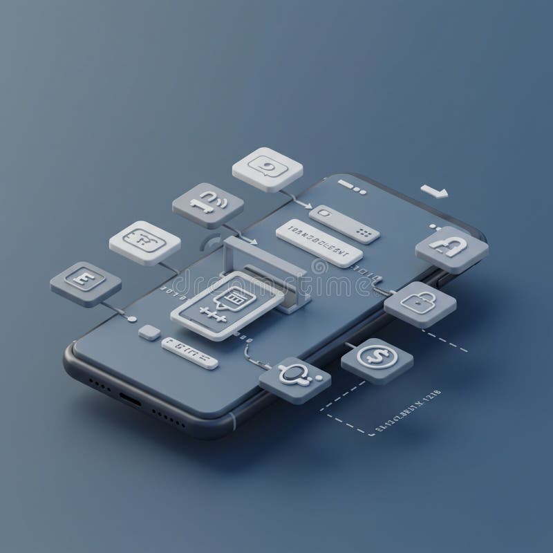 A Smartphone Displays Various 3D Icons and Interface Elements Hovering ...