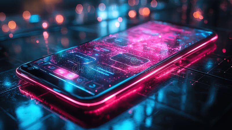 A Smartphone Displays a Vibrant Neon Interface, Representing Modern ...