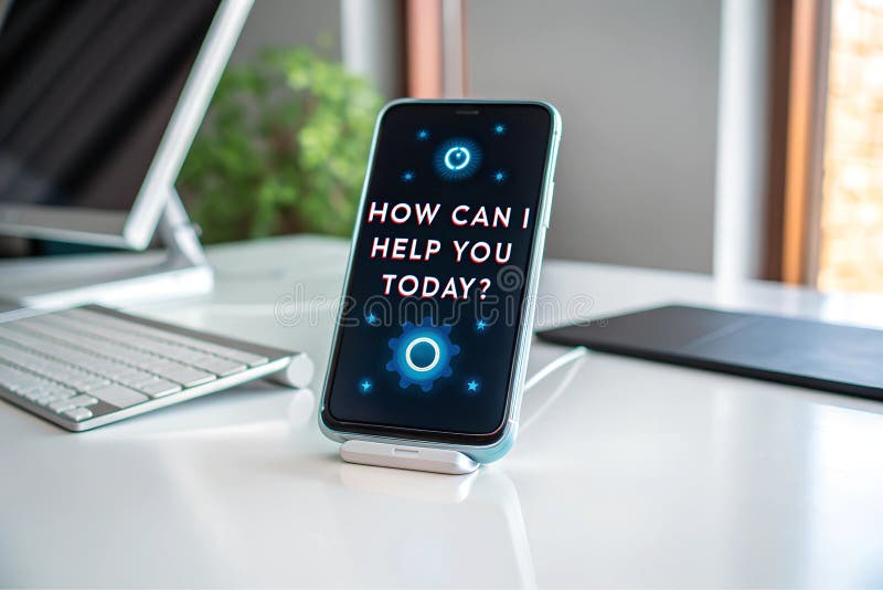 Smartphone with Virtual Assistant on Modern Desk Stock Photo - Image of ...