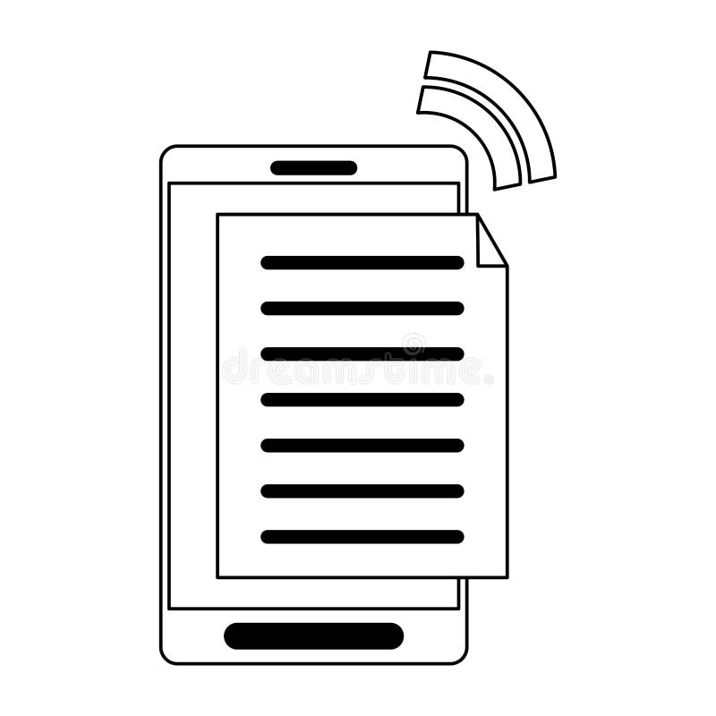 Smartphone with Document Digital Symbol in Black and White Stock Vector ...