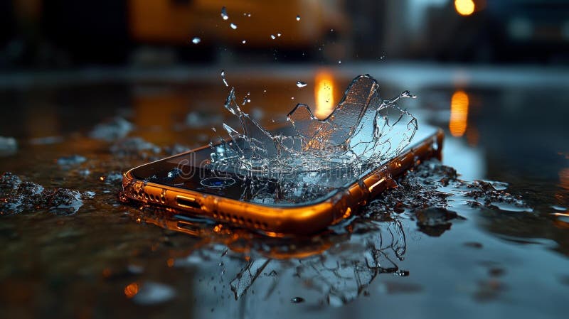 Smartphone Dropped in Water with Shattered Screen and Splashes Around ...