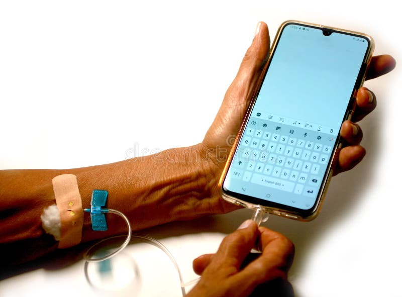 Smartphone Dropping Medicine. a Dropper in a Man Hand. Stock Photo ...