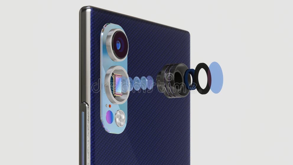 Smartphone with Dual Camera - Optic Elements and Sensor in Exploded ...