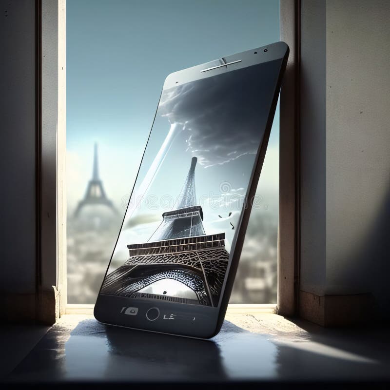 Smartphone with Eiffel Tower on the Screen. 3d Rendering Stock ...
