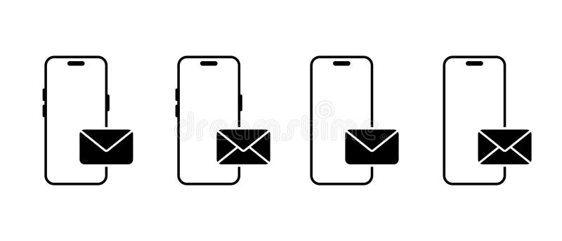 Smartphone Email Icon Set. Mobile Phone with Envelope Message Symbol ...