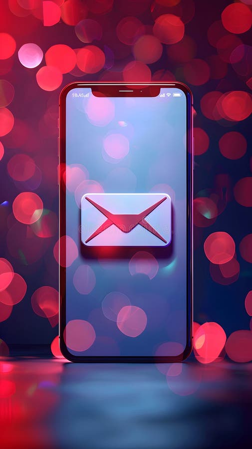 Smartphone with an Email Notification Icon Surrounded by Red Bokeh ...