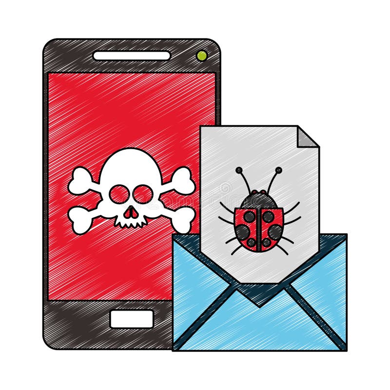 Smartphone and Email with Virus Scribble Stock Vector - Illustration of ...