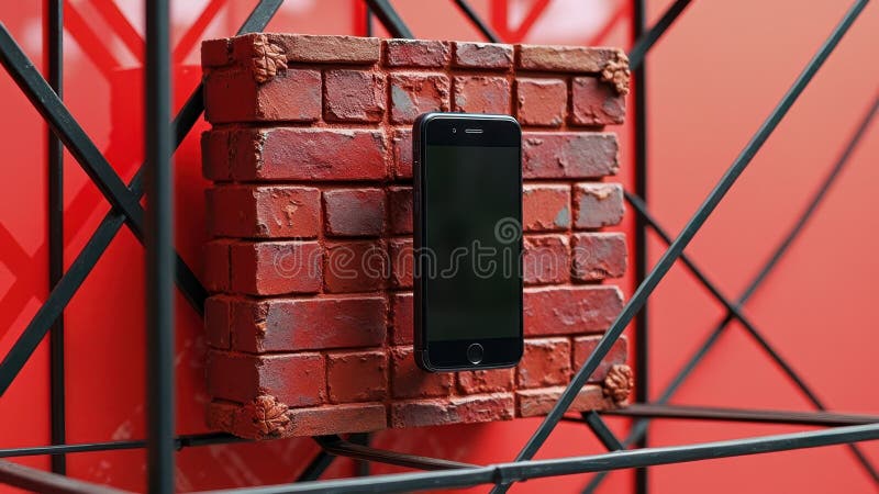 Smartphone Embedded in Red Brick Wall with Artistic Metal Framework ...