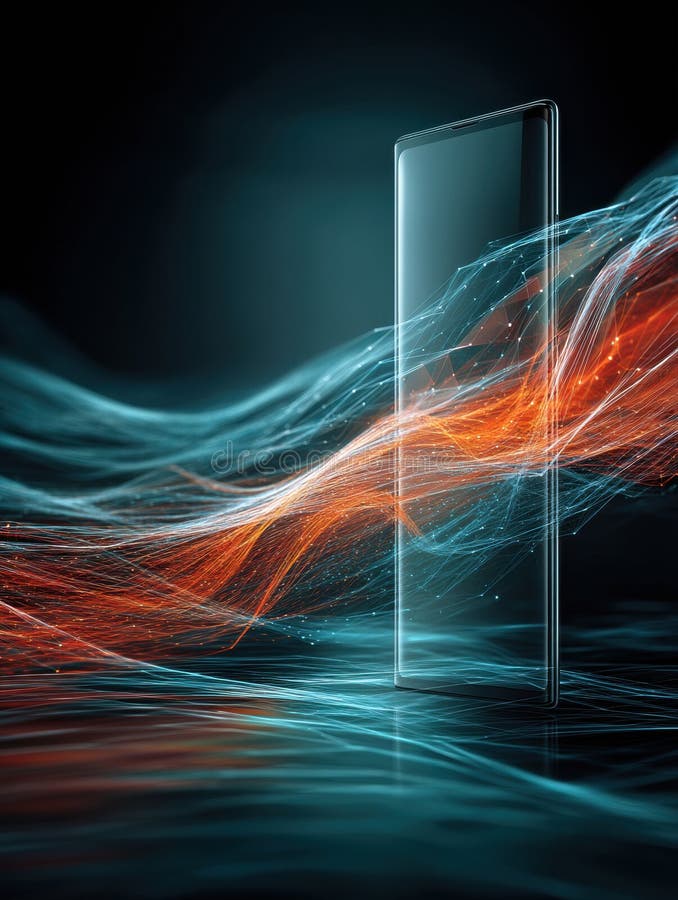 Smartphone Emerges from a Vibrant Digital Wave in an Abstract 3D Render ...