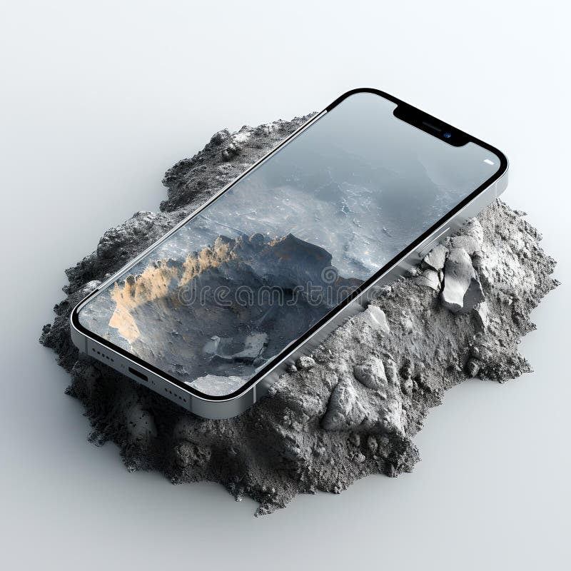 Smartphone Emerging from Rocky Terrain, Symbolizing Technology ...