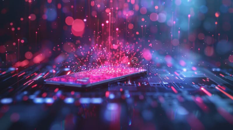 Smartphone Emitting Glowing Particles on Futuristic Circuit Board Stock ...
