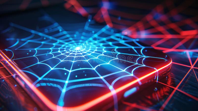 Smartphone Emitting a Neon Digital Spider Web Stock Photo - Image of ...