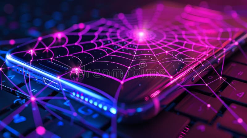 Smartphone Emitting a Neon Digital Spider Web Stock Photo - Image of ...