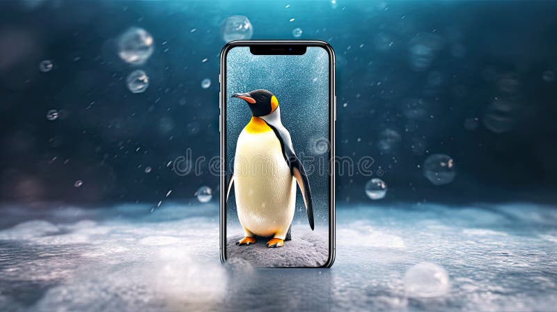 Smartphone with Emperor Penguin on the Screen. Generative AI Stock ...