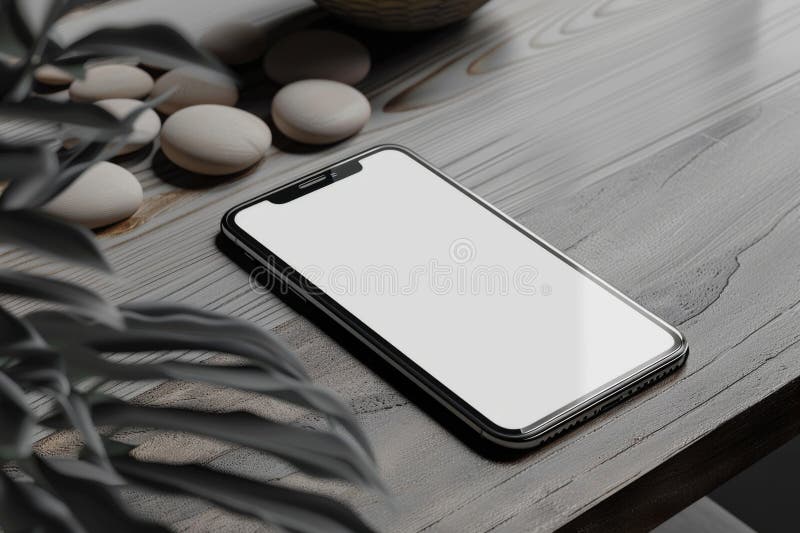Smartphone with Empty White Screen on Table Stock Photo - Image of ...