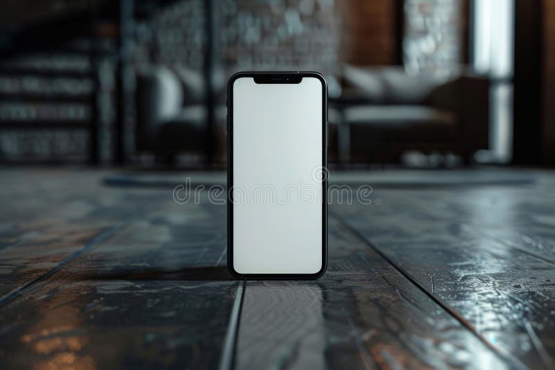 Smartphone with Empty White Screen on Table Stock Photo - Image of ...
