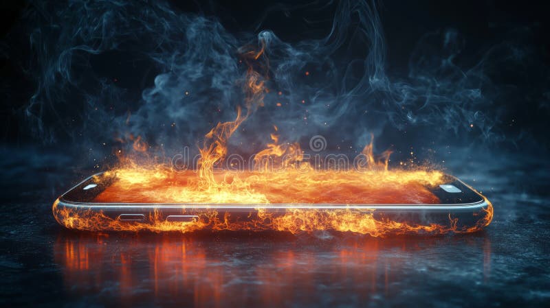 A Smartphone Engulfed in Bright Flames, Representing Overheating or ...