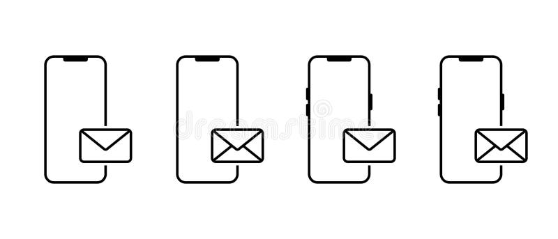 Smartphone with Envelope Message Icon Set. Email on Mobile Phone Screen ...