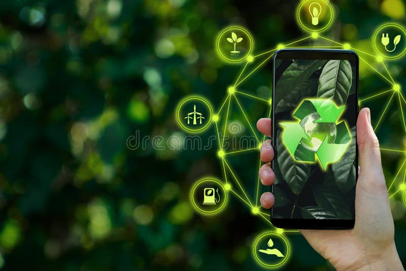 Environment Icons Over the Network Connection on Nature Background ...