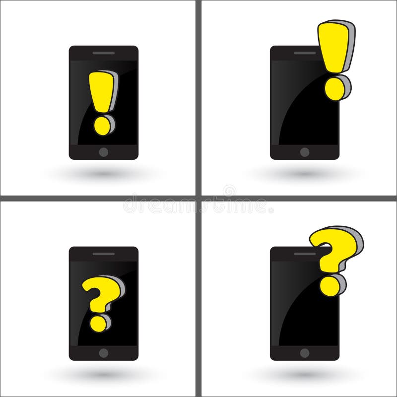 Smartphone with Exclamation Sign and Question Mark, Isolated. Warning ...